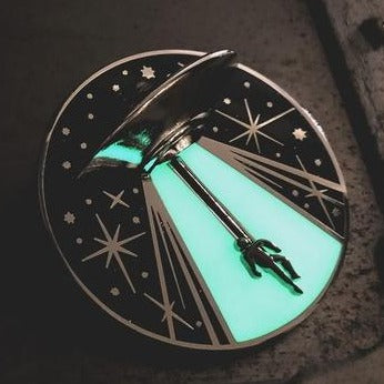 Alien Abduction UFO Jumbo Enamel Action Pin - World Famous Original